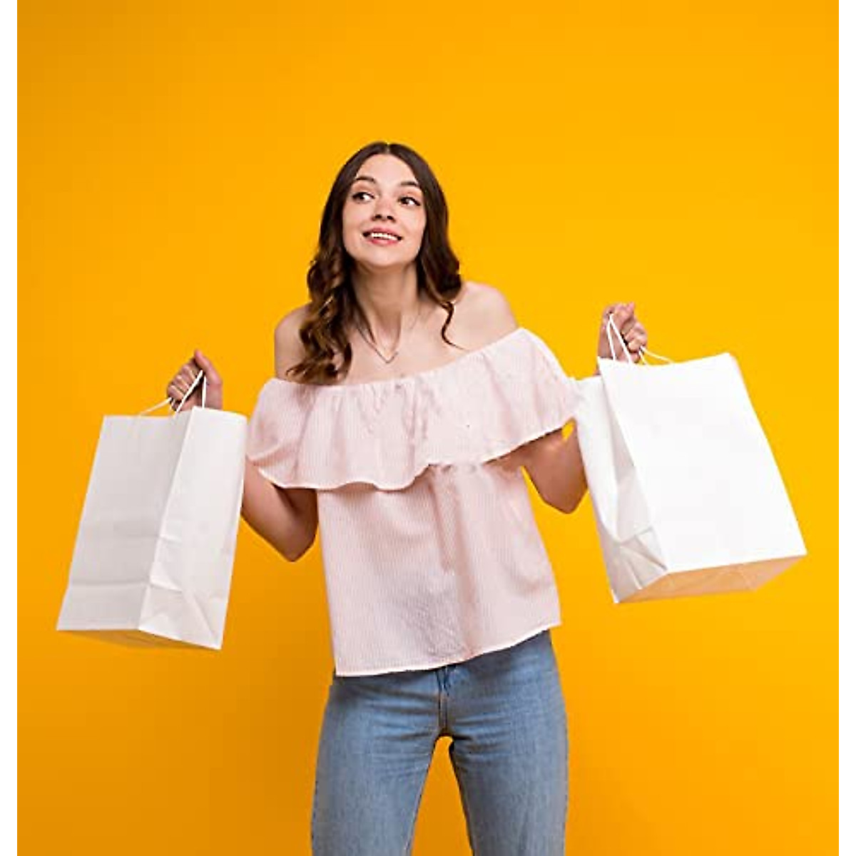 Yesland 90 Pcs White Paper Bags with Handles Bulk - 3 Sizes White Gift Bags and Kraft Paper Gift Bags - Paper Shopping Bags and Craft Bags for Shopping Packaging Retail Party Wedding, 10 x 4.7 x13 In