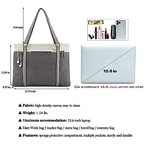 Scioltoo Teacher Tote Bags 15.6 Inch Vintage Canvas Laptop Tote with Zipper and Pockets Ladies Office Bag Womens Practical Shoulder Purse for Work Dark gray (B-Dark gray)