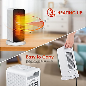 Qoosea Space Heaters for Indoor Use Electric Oscillation Portable Electric Space Heater Ceramic Heater with Thermostat Fast Heating Ultra Quiet Small Space Heater for Office Home Room White