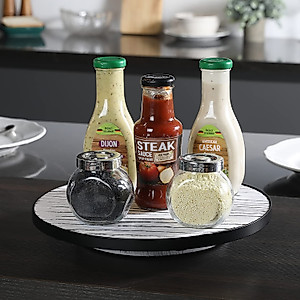 MyGift 12 Inch Vintage White Solid Wood Lazy Susan Turntable Tray with Black Metal Rim, 360 Degree Rotating Round Serving Display Tray for Food, Spices & Condiments