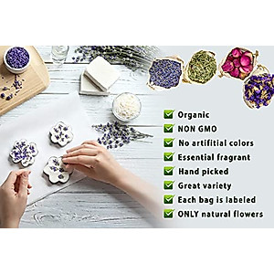 16 Bags Dried Flowers for Soap Making, Dried Flowers for Candle Making, Soap Flowers and Dried Herbs for Candle Oil, Bath Bombs. Essential Fragrant – The Best Variety of Grade A Flowers