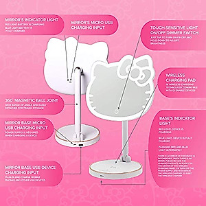 Impressions Vanity Hello Kitty Tabletop Mount LED Rechargeable Makeup Mirror with 360 Degree Rotation, Touch Sensor Desk Mirror with Light Strip and Adjustable Brightness