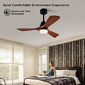XBIBI 42 Inch Ceiling Fans with Lights and Remote, Dimmable, Modern 3 Blades Wood Ceiling Fan with Light, 6 Speed Quiet DC Motor, Indoor Outdoor Ceiling Fan for Patio Bedroom Kitchen Office