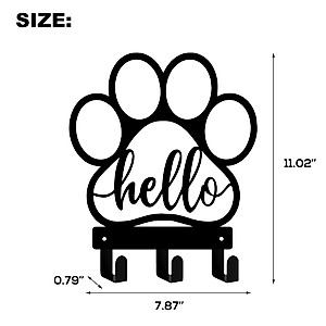Dog Leash Holder for Wall, Leash Holder Wall Mount,Dog Stuff Storage Organizer, Wall Mount with Hello - Dog Leash, Dog Stuff, Key, Organizer Wall for Entryway,Dog Paw Shape Leash Hook Black
