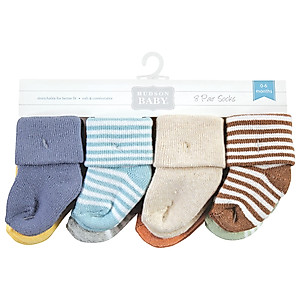 Hudson Baby Unisex Baby Cotton Rich Newborn and Terry Socks, Soft Earth Tone Stripes, 6-12 Months