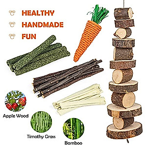 Sofier Rabbit Toys Bunny Toys Guinea Pig Toys Natural Timothy Hay Sticks Hamster Toys for Teeth Handmade Rabbit Chews and Treats Apple Wood Sticks Chinchilla Rat