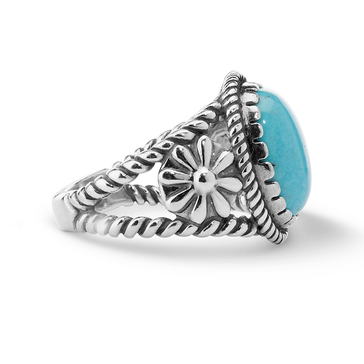 American West Jewelry Sterling Silver Women's & Men's Ring Blue Turquoise Gemstone Native-Inspired Flower Design Size 6