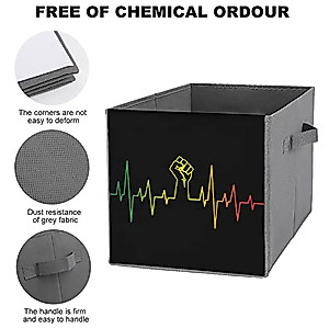 Black Heartbeat Fist Canvas Collapsible Storage Bins Cube Organizer Baskets with Handles for Home Office Car
