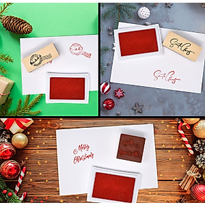 Christmas Wooden Rubber Stamps Set of 3 Merry Christmas Santa Claus Signature and North Pole Reindeer Mail Stamp with Red Ink Pad for Holiday Xmas Letter Envelopes Gifts Letters to and from Santa