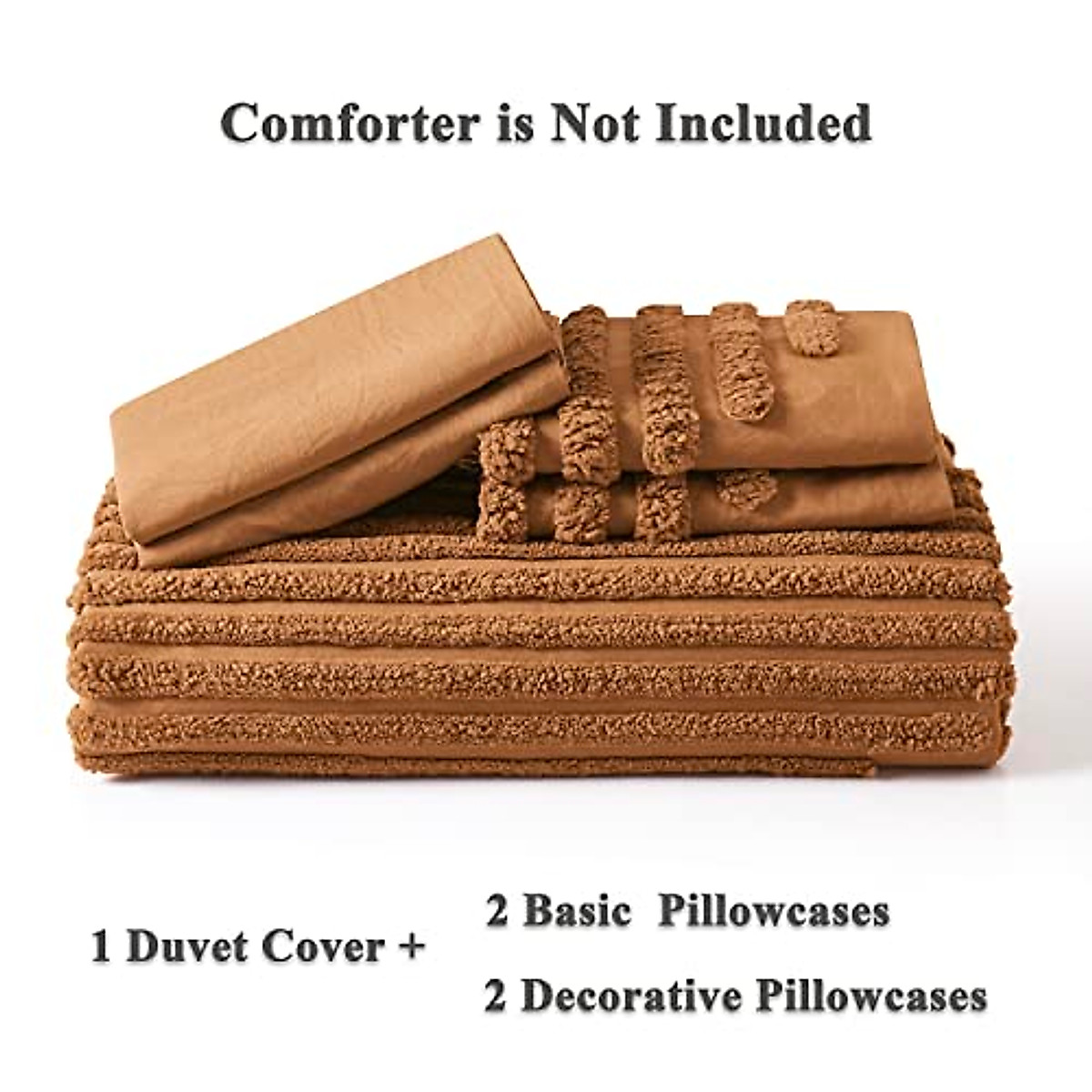 BEDAZZLED 5 Pieces King Duvet Cover Set, Boho Bedding Sets for Modern Home, Tufted and Super Soft Comforter Covers, Pumpkin