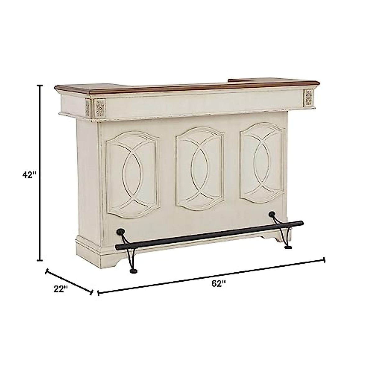 Signature Design by Ashley Realyn French Country Bar with Metal Footrest, White & Beige