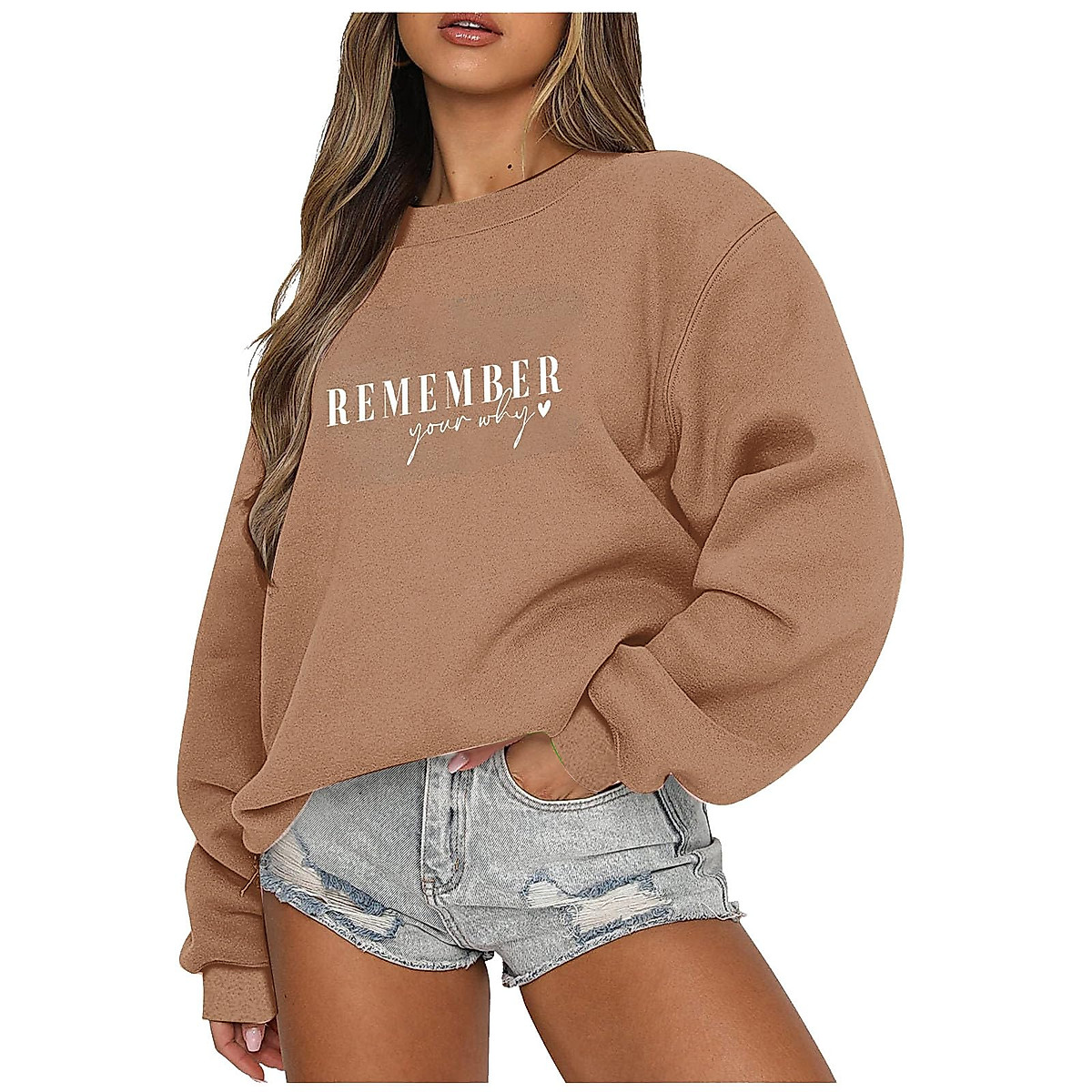 Remember Your Why Sweatshirt for Women Casual Long Sleeve Oversized Tops Trendy Crewneck Pullover Classic Solid Comfy Blouse
