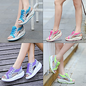 Lymphvity Women'S Contrast Paneled Cutout Lace-Up Muffin Sandals,Summer Sports Leisure Mesh Peep Toe Wedges Sandals (8,black)