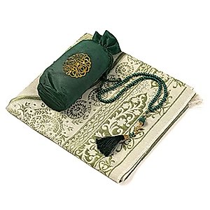 SAQENZA Prayer Rug - Muslim Prayer Rug - Prayer Mat Travel Bag and Prayer Beads - Muslim Gifts for Men, Women and Kids( Green )
