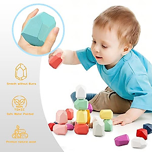 48PCS Toddler Wooden Stacking Building Blocks Montessori Toys for 1 2 3 4 5 6 Year Old Girls Boys Preschool Educational Sensory Toys for Toddlers 1-3 STEM Learning Toys Ages 2-4 Kids Toys Games Gift