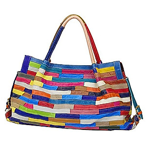 Segater® Women’s Multicolor Boston Bag Genuine Leather Colorful Patchwork Large Tote Handbag Hobo Purse Crossbody Big Bag
