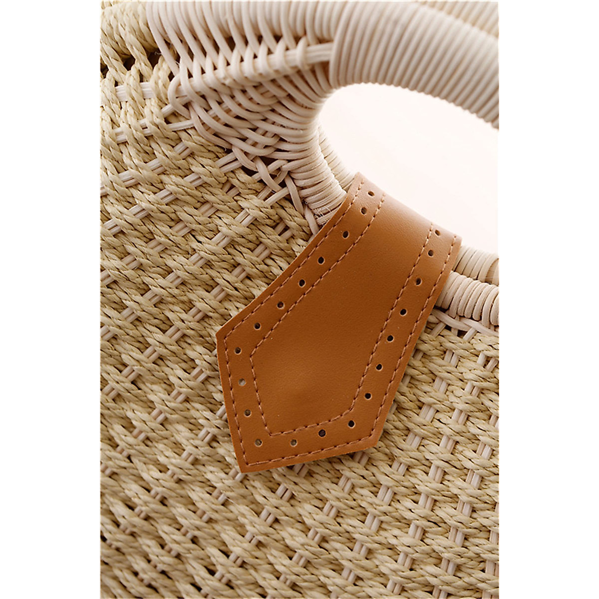 DAISHA Straw Bags for Women,Hand-woven Shell Bag Handle Ring Tote Retro Summer Beach Rattan bag., Beige, 11x10.23x5.9 inches(lxwxh)