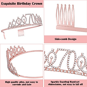 Konasala 70th Birthday Decorations for Women, Including Birthday Sash, Tiara/Crown, Cake Topper, Pearl Pin and Birthday Balloons Set, 70th Birthday Gifts for Women Rose Gold