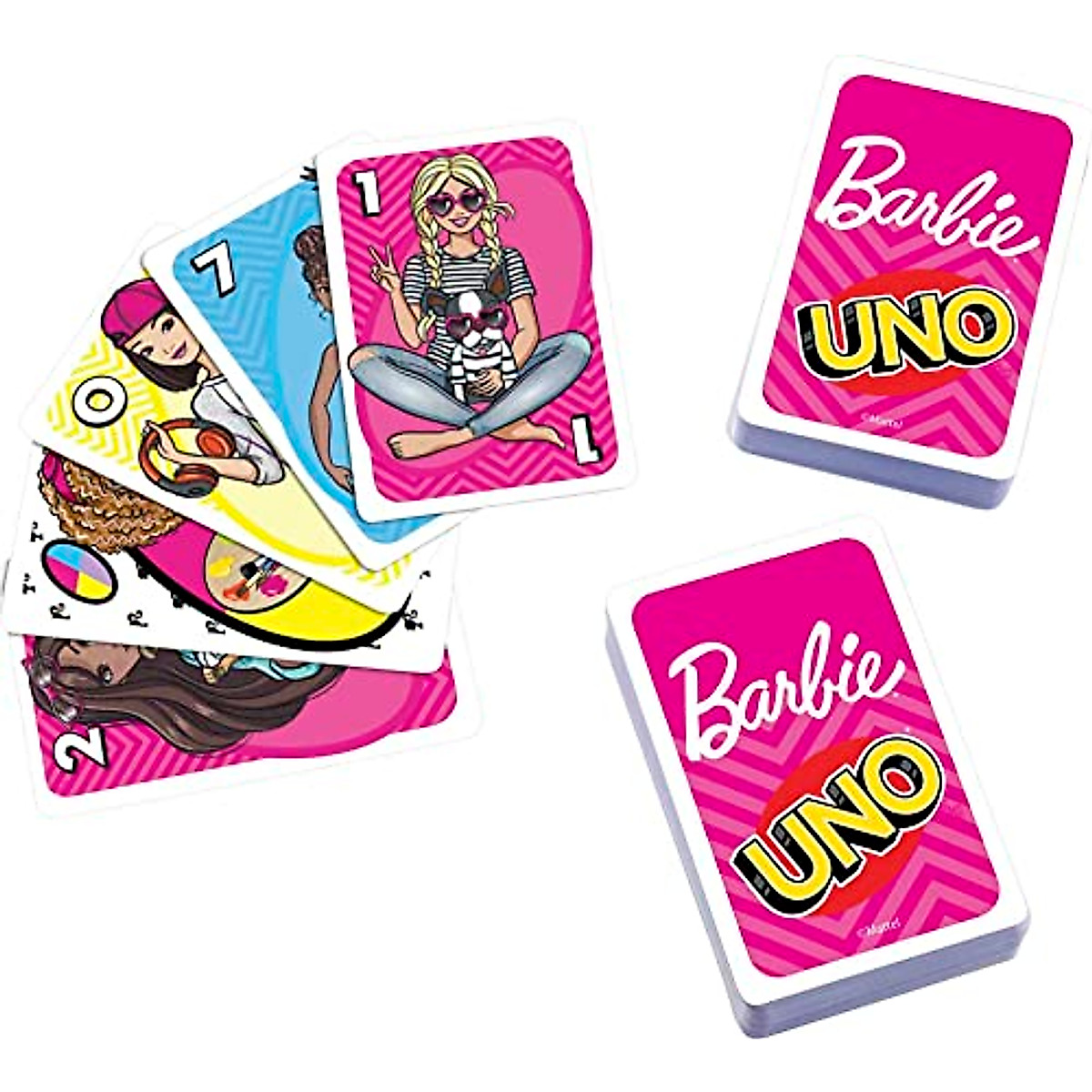 Barbie UNO Card Game for Family Night, Travel Game Featuring Barbie Graphics & Special Rule for 2-10 Players