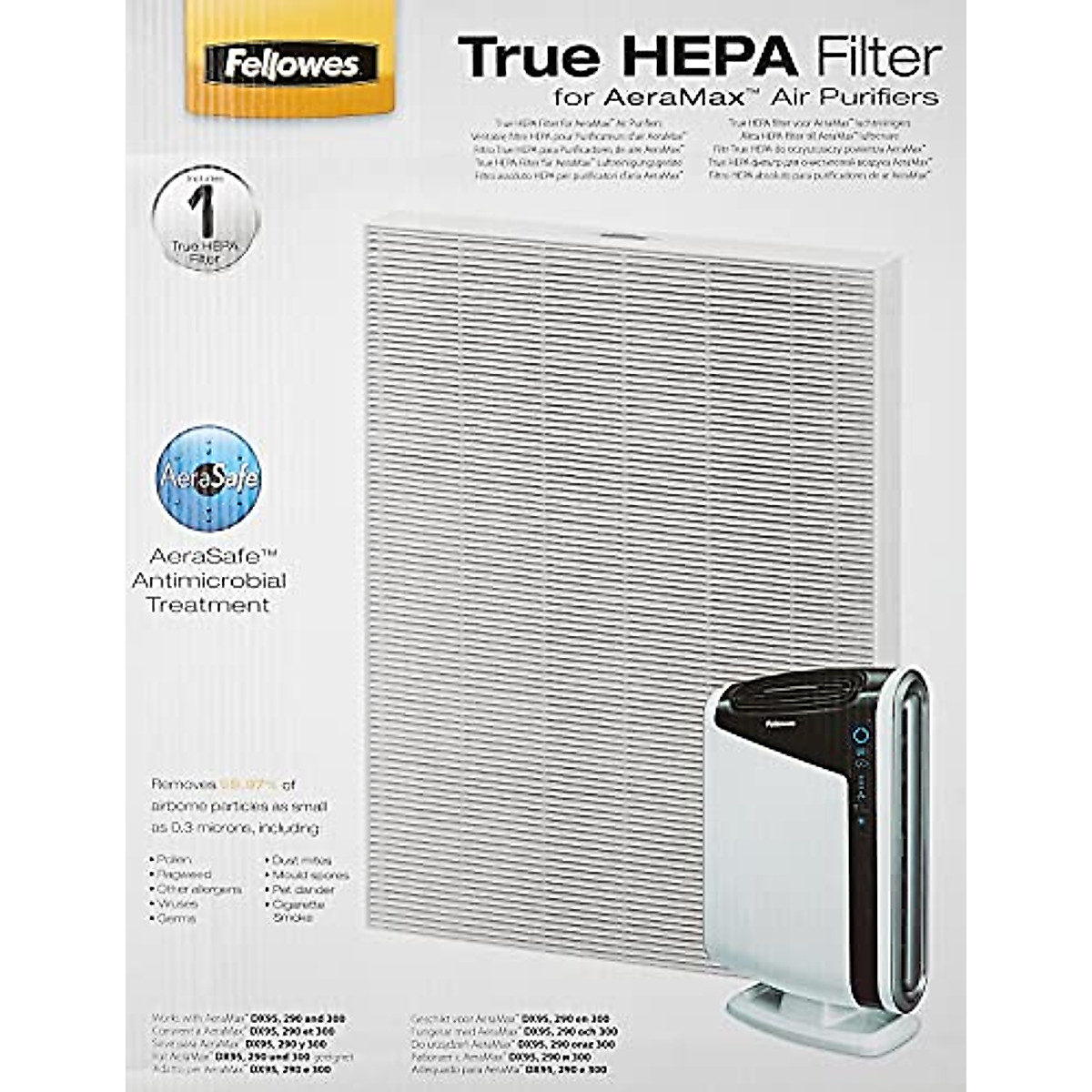 Fellowes AeraMax 290/300/DX95 Purifiers True HEPA Air Filter, 16.3" x 12.6" x 1.2", White, 9287201
