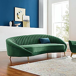 Modway Camber Channel Tufted Performance Velvet Sofa in Emerald