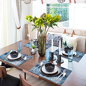 Blue and Grey Placemats Set of 4 Modern Abstract Art Placemats Heat Resistant Non-Slip Artwork Dining Placemats Washable Table Mats for Home Kitchen (Blue and Grey, 18"X12")