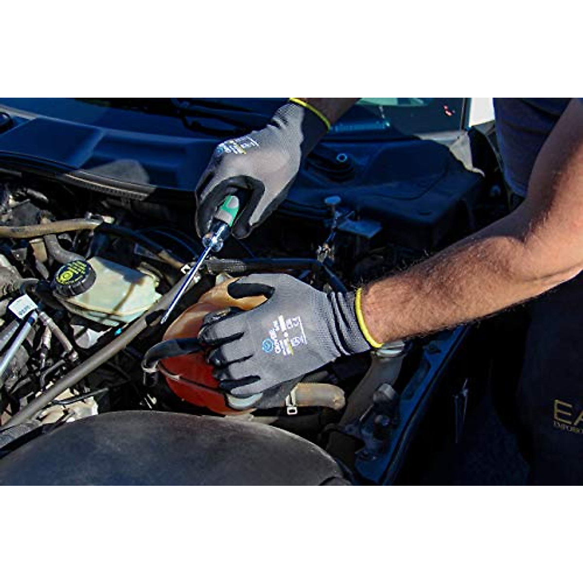 GlovBE 12 Pairs Mechanic Work Gloves, Oil & Gas Resistant Nitrile Coating, Grey (Large)