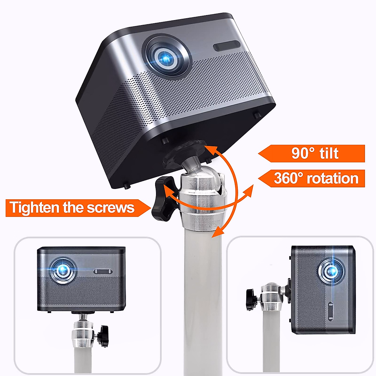 BlingKingdom Mini Ceiling Wall Projector Mount Bracket 360°Rotation Adjustable Tilt&Swivel Hanging Projector Holder Wall Mount Hanger Rack Stand for Mini Projector with 1/4" (6mm) Threaded Holes