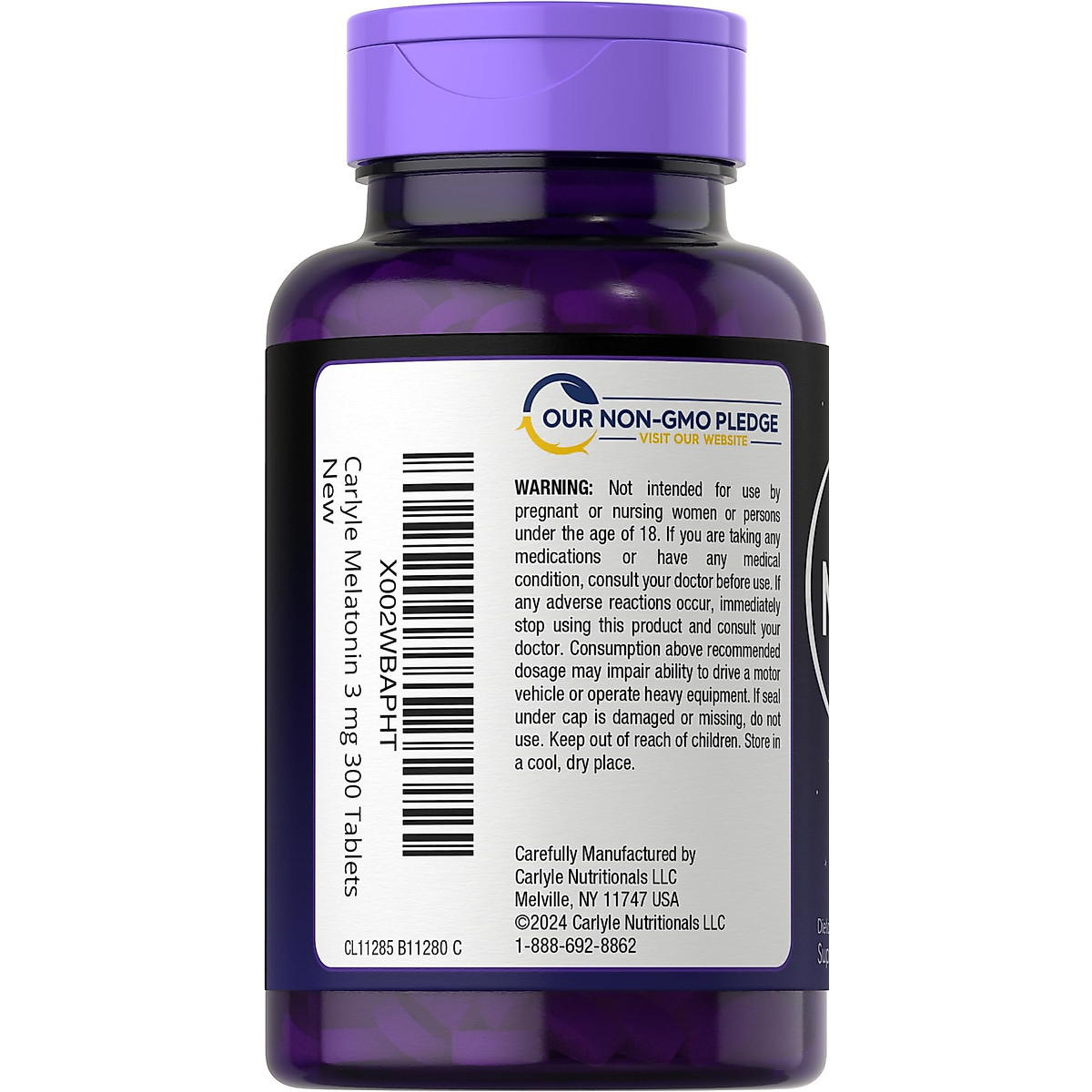 Carlyle Melatonin 3mg | 300 Tablets | Low Dose | Drug Free | Vegetarian, Non-GMO, Gluten Free