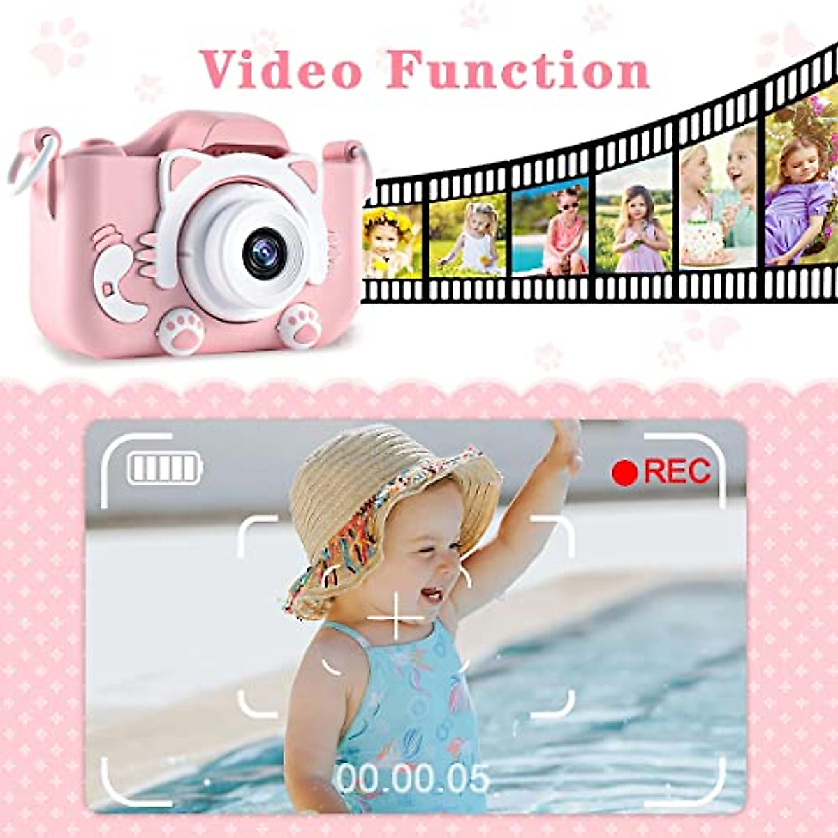 Kids Camera Toy USB Rechargeable HD Kids Camera with 400mAh Battery and 2 Inch LCD Screen Multifunctional Mini Children Video Camera with 6 Filter Effects for 3-8 Years Old Boys Girls(Pink)