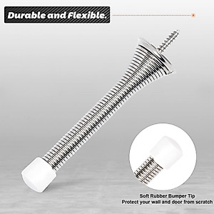 CToN 12 Pack Spring Door Stoppers 3-1/4" Alloy Steel Flexible Heavy Duty Door Stop with Rubber Bumper Tips for Bottom of Door, Home and Office, Silver