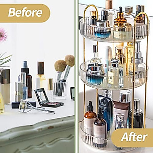 360° Rotating Makeup Organizer, Bathroom Makeup Carousel Spinning Holder Rack, Large Capacity Cosmetics Storage Box Vanity Shelf Countertop, Fits Cosmetic, Perfume (Transparent 3 Layers)