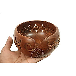 Humaira Nautical Rosewood Crafted Wooden Yarn Storage Bowl with Carved Holes & Drills | Knitting Crochet Accessories