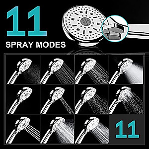 Goldenhome 12 Spray Setting Handheld Shower Head with ON/Off Pause Switch, 4.8" Showerhead with 6ft Stainless Steel Hose and Adjustable Angle Bracket, Chrome