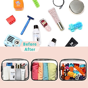 F-color Clear Makeup Bags - Clear Travel Bags for Toiletries 3 Pack TSA Approved Toiletry Bag Clear Toiletry bags Quart Size Travel Bag, Carry on Airport Airline Compliant Bag, Pure Black