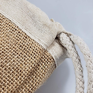 Jute Drawstring Backpacks with Soft Cotton Drawstrings Burlap Cinch Sack Pull String Bags for Beach, Sports, Hike by TBF Bags (Set of 6)