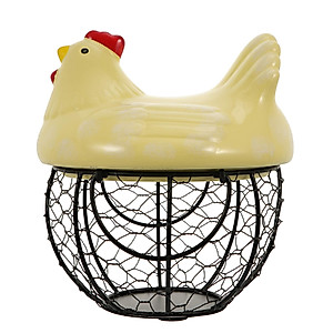 HANABASS Egg Basket Egg Basket 1pcs Chicken Design Ceramic Egg Storage Collect Basket Iron Egg Holder Home Desktop Adornment Egg Holder Countertop Egg Holder Countertop Yellow
