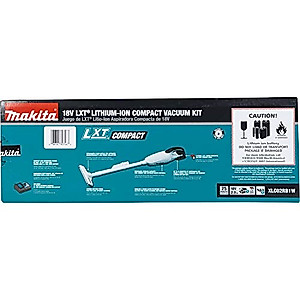 Makita XLC02RB1W 18V LXT Lithium-Ion Compact Cordless Vacuum Kit (2.0Ah), 1.3 Pint