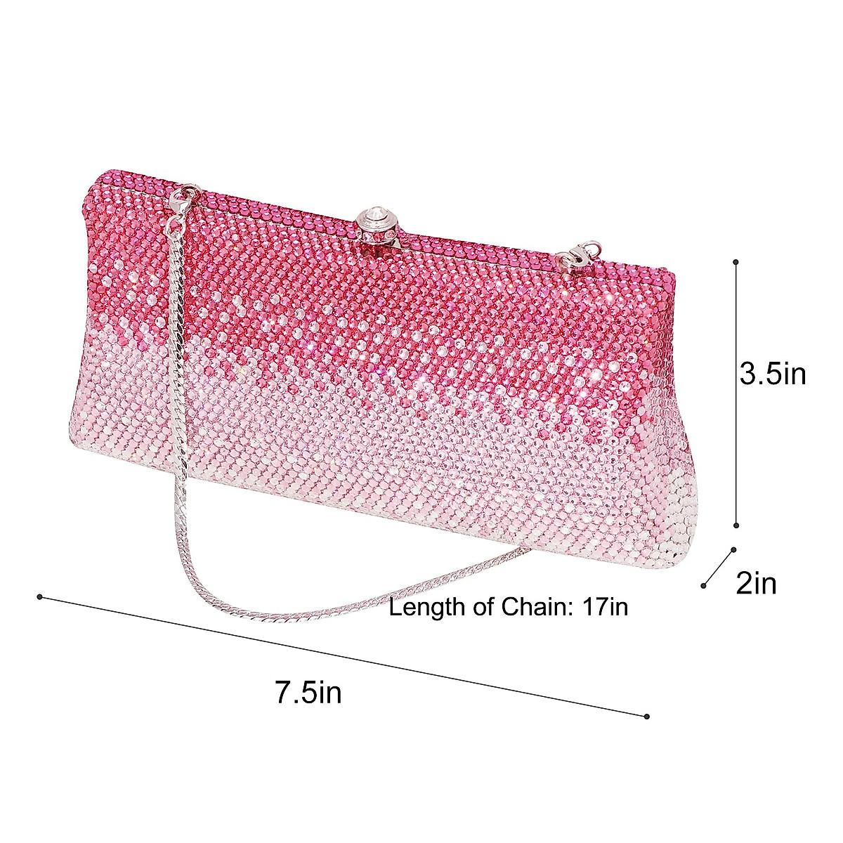 Evevictor Clutch Purse, Small Size Evening Handbag, Rhinestone Money Bag for Cocktail Prom Party Wedding Date (Hot Pink)