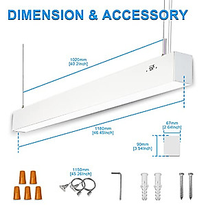 4FT 50W Direct Indirect LED Suspension Linear Light,LED Shop Light,CCT Selectable,Dimmable Office Lighting Fixture 5500lm,ETL Listed (White, 50W-1PACK)