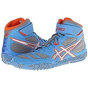 ASICS Men's Aggressor 2 Wrestling Shoe,Dusty Blue/Silver/Red Orange,12 M US