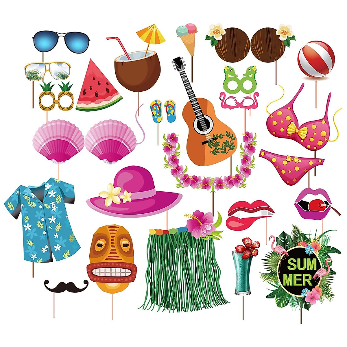 38pcs Luau Photo Booth Props Luau Party Favors for Luau Party Decorations Tropical Party Decorations Tiki Party Decorations Birthday Hawaiian Summer Beach Pool Party Decorations Supplies