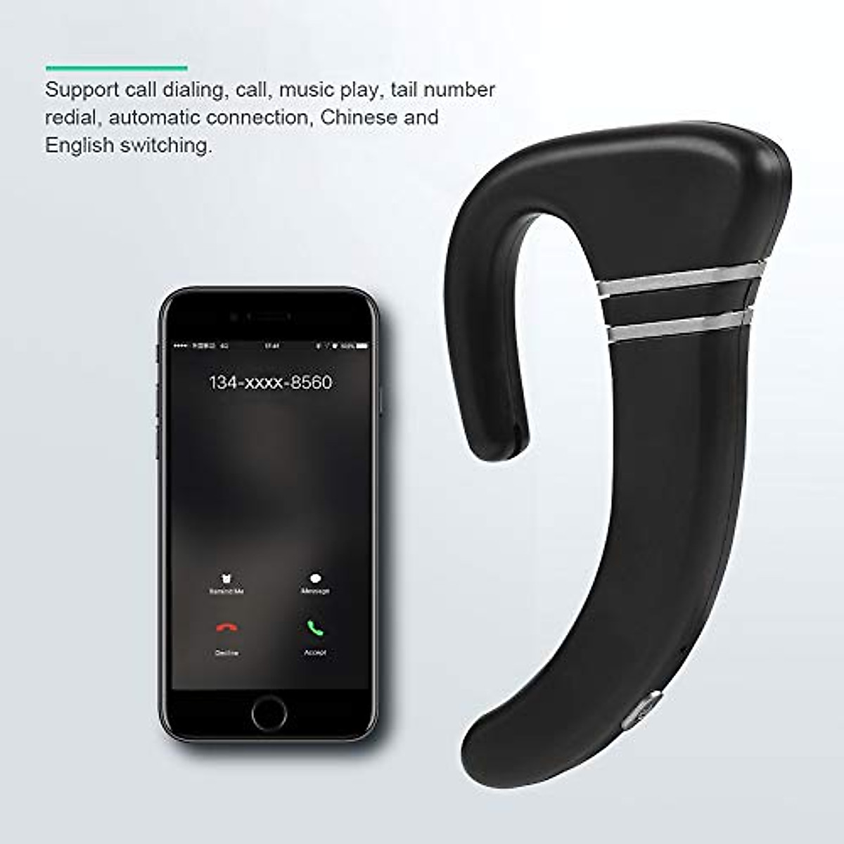 Wireless Bone Conduction Ear Hook, Mini Headphones Non Ear Plug Bluetooth Headset with Mic, Bone Conduction Earbuds Earpiece Earphone with Microphone Hand Free Calling