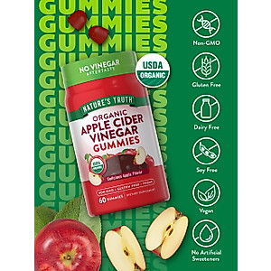 Nature's Truth Organic Apple Cider Vinegar Gummies | 60 Count | Vegan, Gluten Free & Non-GMO Supplement | USDA Organic | Apple Flavor