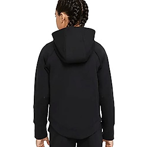 Nike Girl's NSW Tech Fleece Windrunner Full Zip Hoodie (Little Kids/Big Kids) Black/Black MD (10-12 Big Kid)