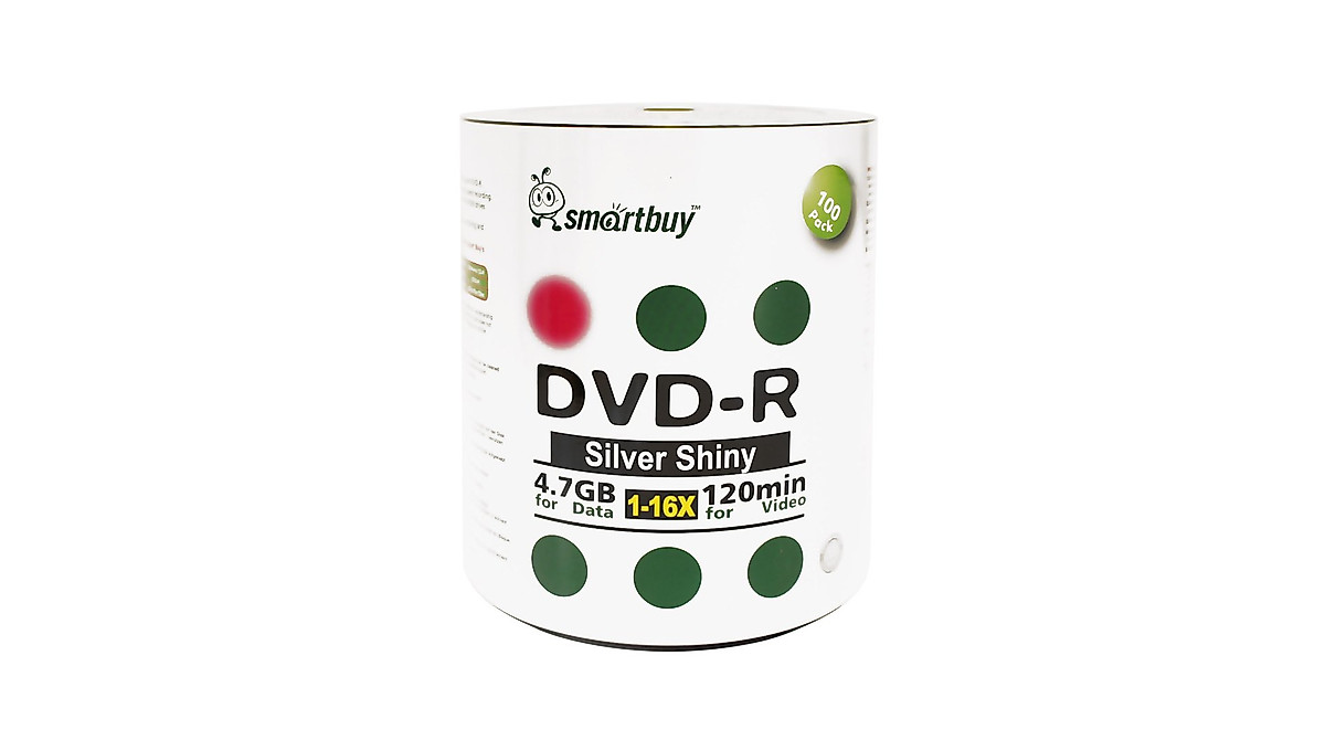 Smartbuy 100-disc 4.7GB/120min 16x DVD-R Shiny Silver Blank Media ...
