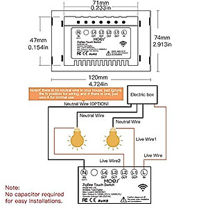 MOES ZigBee Smart Touch Wall Light Switch,Requires Tuya ZigBee Hub,No Neutral Wire/N+L Wiring,No Capacitor,Smart Life Tuya 2/3 Way Remote Control, Work with Alexa Google Home, 2MQTT,1 Gang White