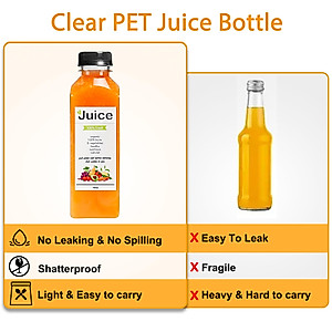 DEPEPE 16 Pack 16oz Plastic Juice Bottles, Reusable Juicing Bottles with Caps, Empty PET Juice Bottle with Lids for Juicing, Smoothies, Drink, Water Containers