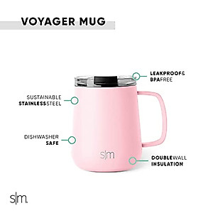 Simple Modern Travel Coffee Mug with Lid and Handle | Reusable Insulated Stainless Steel Coffee Tumbler Tea Cup | Gifts for Women Men Him Her | Voyager Collection | 12oz | Blush