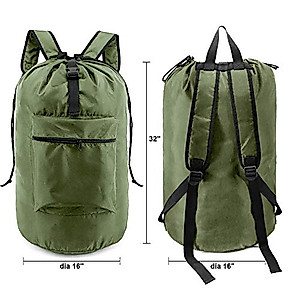 BeeGreen Moss Green Laundry Backpack Bag w Adjustable Shoulder Straps Black Hanging Laundry Hamper Bag X-Large Over The Door Hanging Laundry Bag with 2 Hook Types